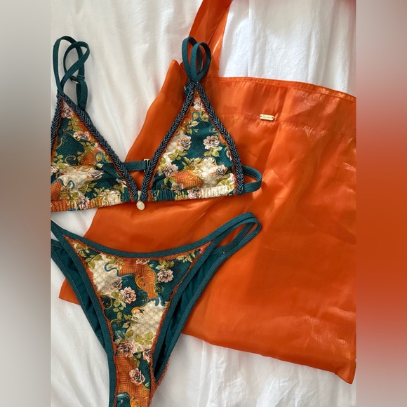Bydee | Swim | Vibrant Floral Green And Orange Swim Set | Poshmark
